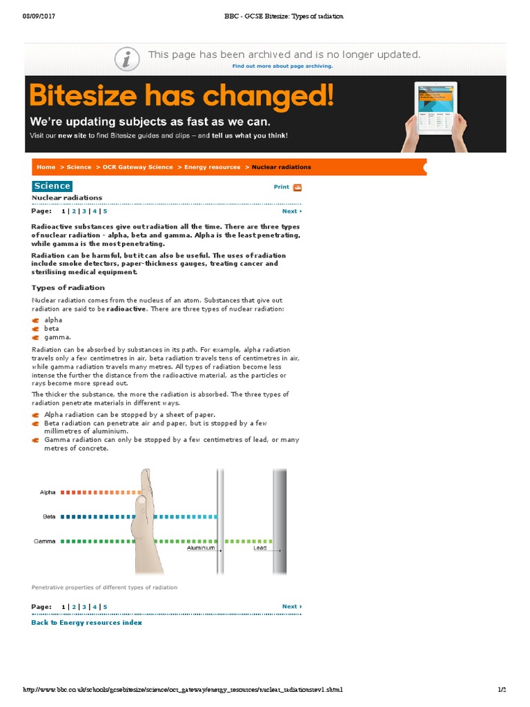 BBC - GCSE Bitesize - Types of Radiation | PDF | Radioactive Decay ...