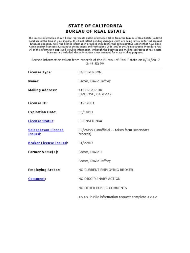 California Real Estate License Details | PDF