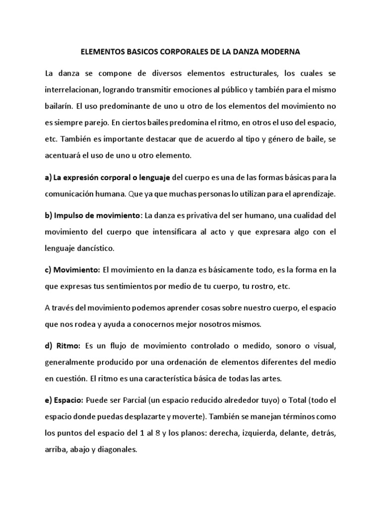 Elementos Basicos Corporales de La Danza Moderna | PDF | Bailes | Ritmo