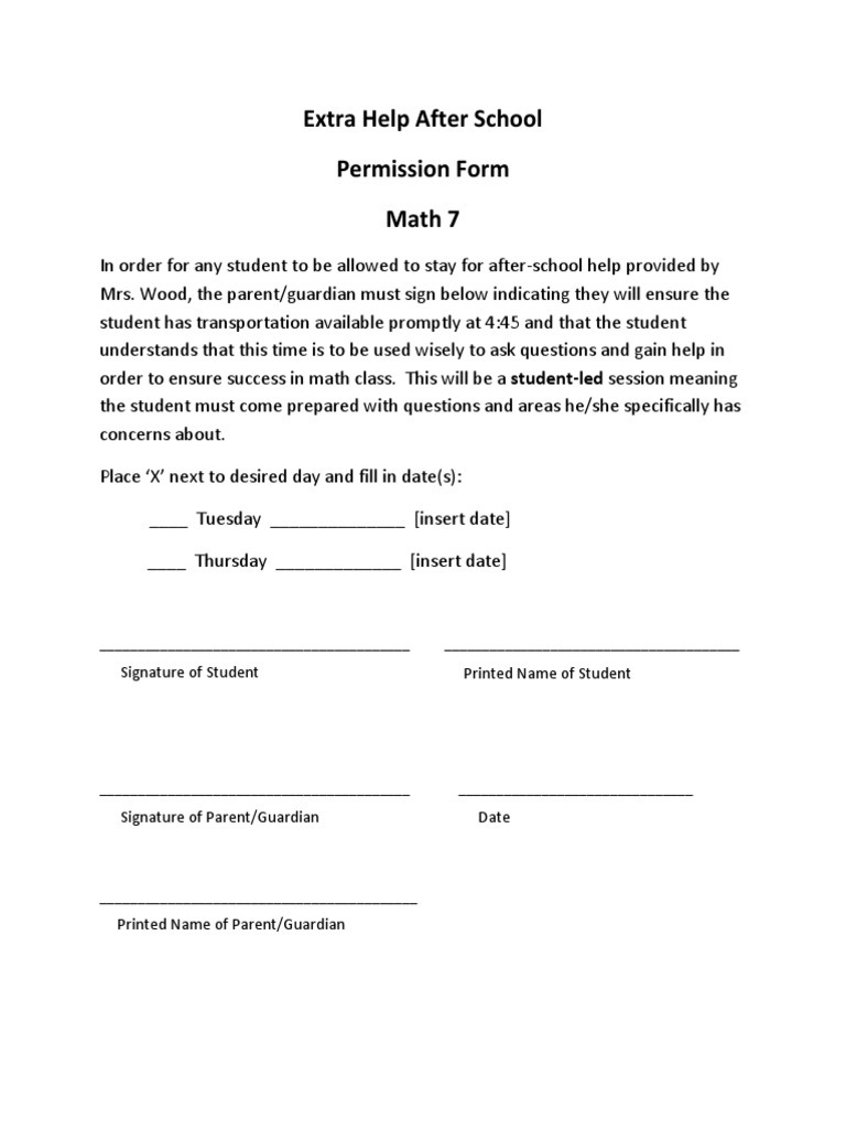 After School Help Permission Form | PDF