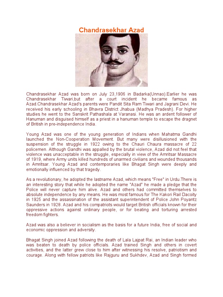 Chandrasekhar Azad | PDF | Indian National Congress | Resistance To The ...