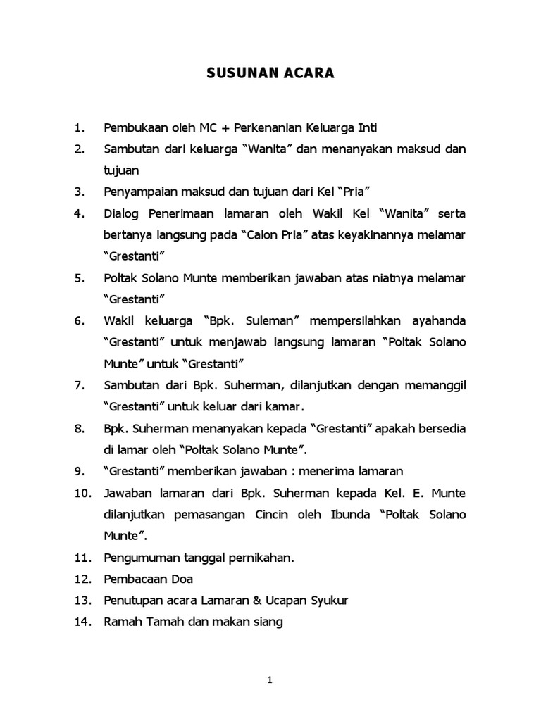 Rundown Acara Lamaran Sederhana | PDF