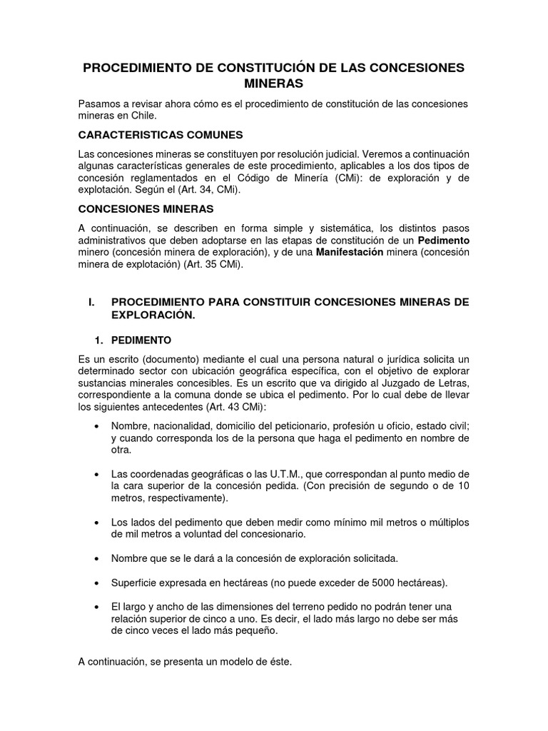 Procedimiento de Otorgamiento de Concesiones Chile | PDF | Minería ...