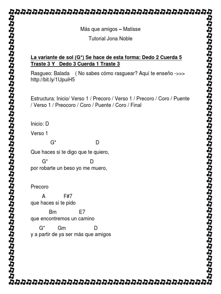 Letra y Acordes en PDF Mas Que Amigos Matisse | PDF