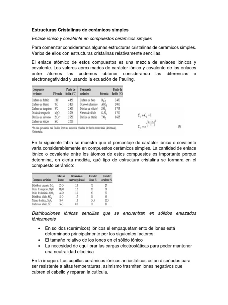 Estructuras Cristalinas de Ceramicos Simples | PDF | Enlace químico ...