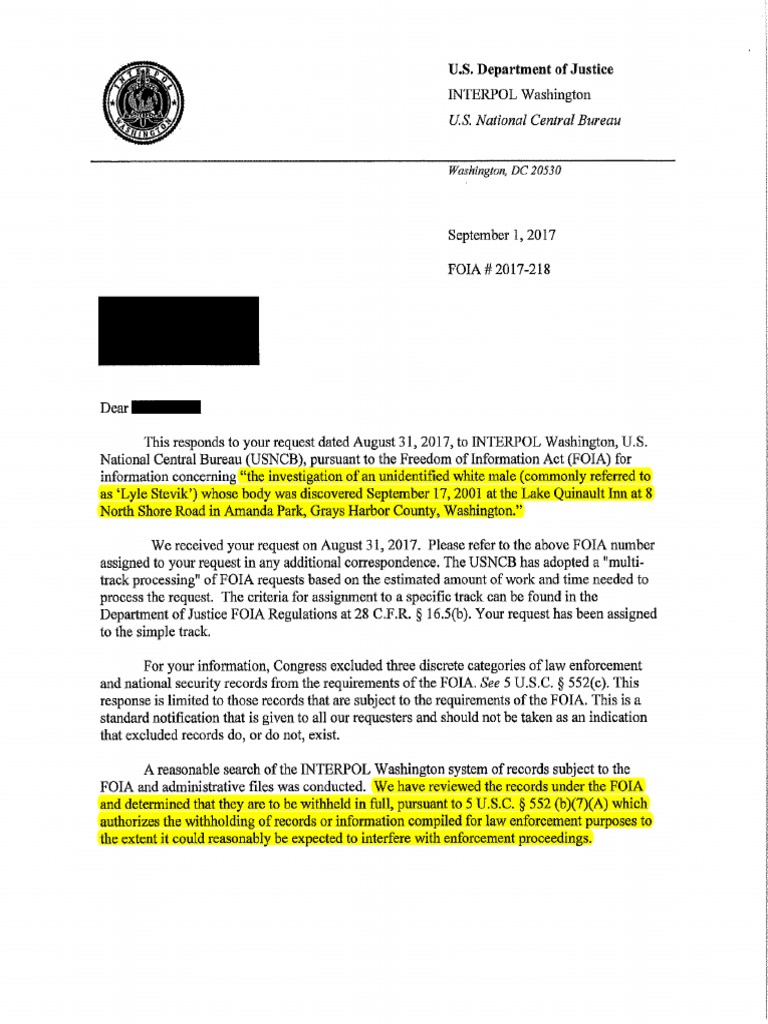 INTERPOL Response Lyle Stevik | PDF | Freedom Of Information Act ...