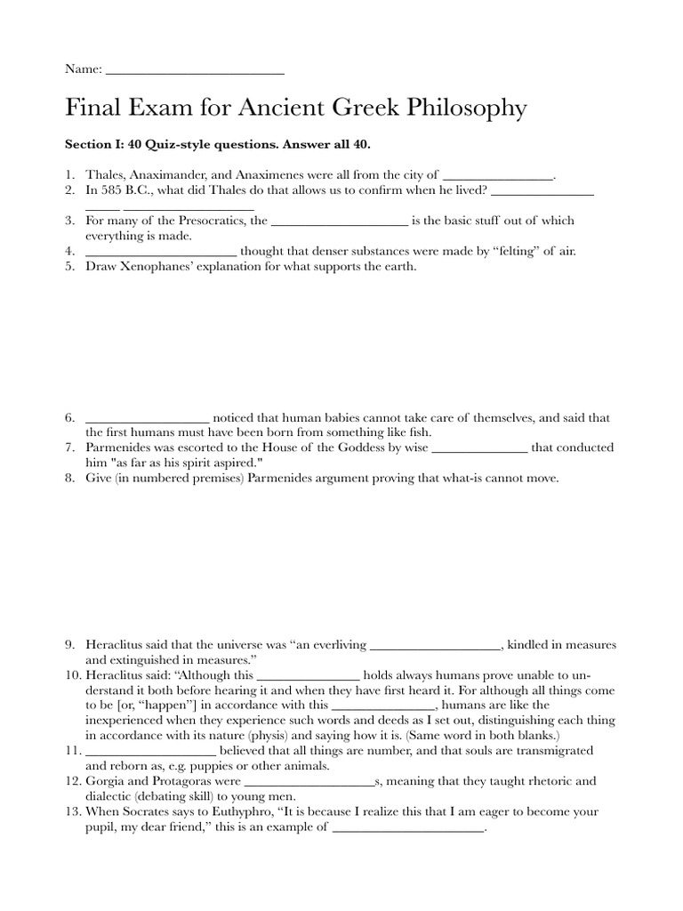Final Exam Ancient Greek Philosophy | PDF | Socrates | Ancient Greek ...