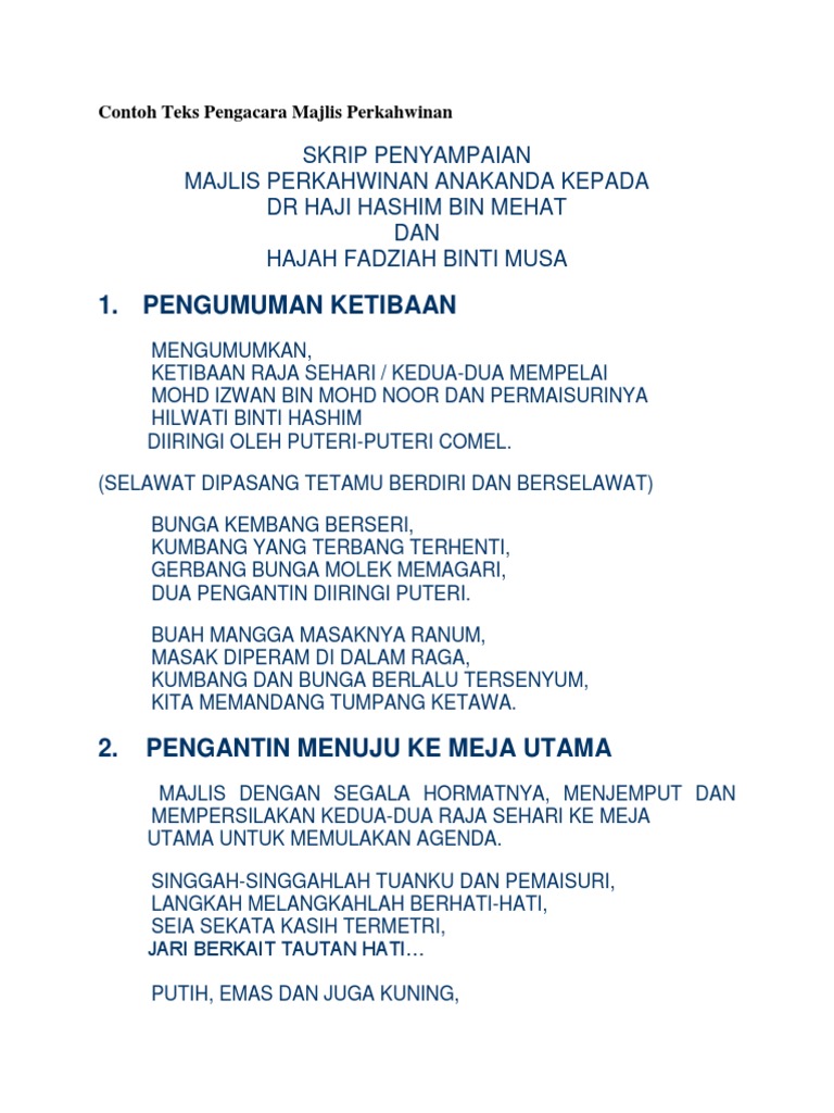 Skrip Emcee Majlis Perkahwinan | PDF