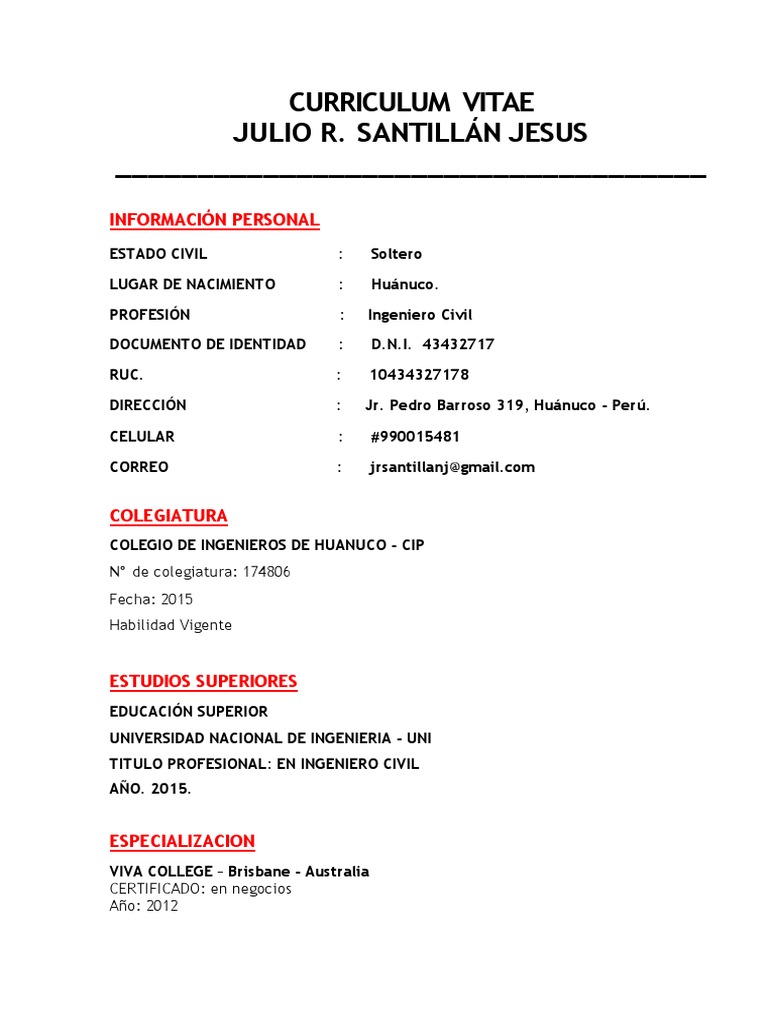 Curriculum Vitae - Docx Julio Autoguardado | PDF | Modificación de comportamiento | Cognición
