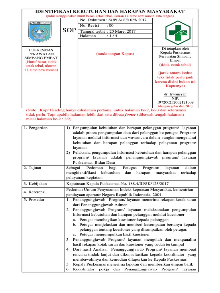 Contoh Format Penyusunan SOP