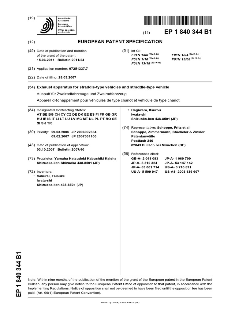 European Patent Specification: Apparatus For Straddle-Type Vehicles and ...