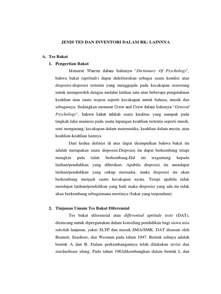 Jenis Tes Dan Inventori Dalam BK | PDF