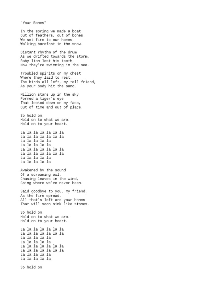 Your Bones Lyrics | PDF