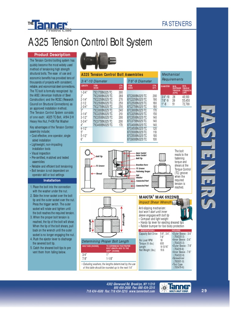 A325 Tension Control Bolts PDF | PDF | Screw | Nut (Hardware)