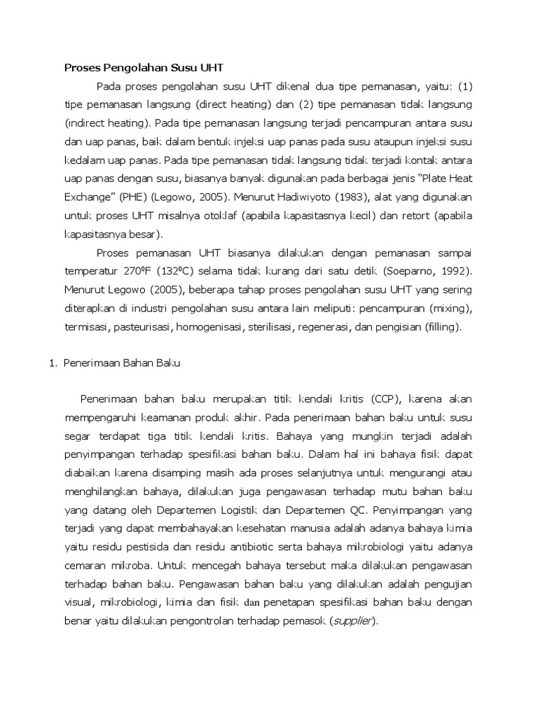 Proses Pengolahan Susu UHT | PDF