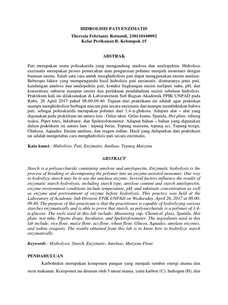 Laprak Hidrolisis Pati Enzimatis | PDF