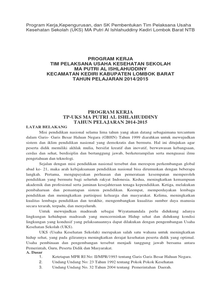 Contoh Program Kerja Tim UKS | PDF