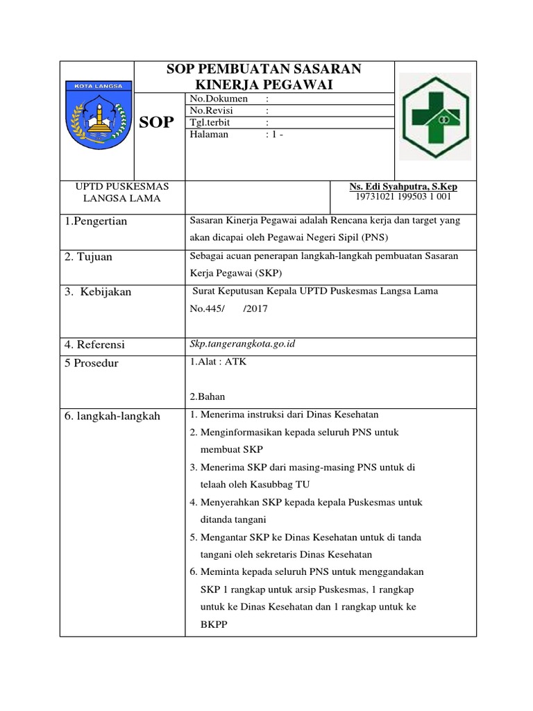 Sop Pembuatan SKP Pegawai | PDF | Kesehatan Holistik | Sains & Matematika