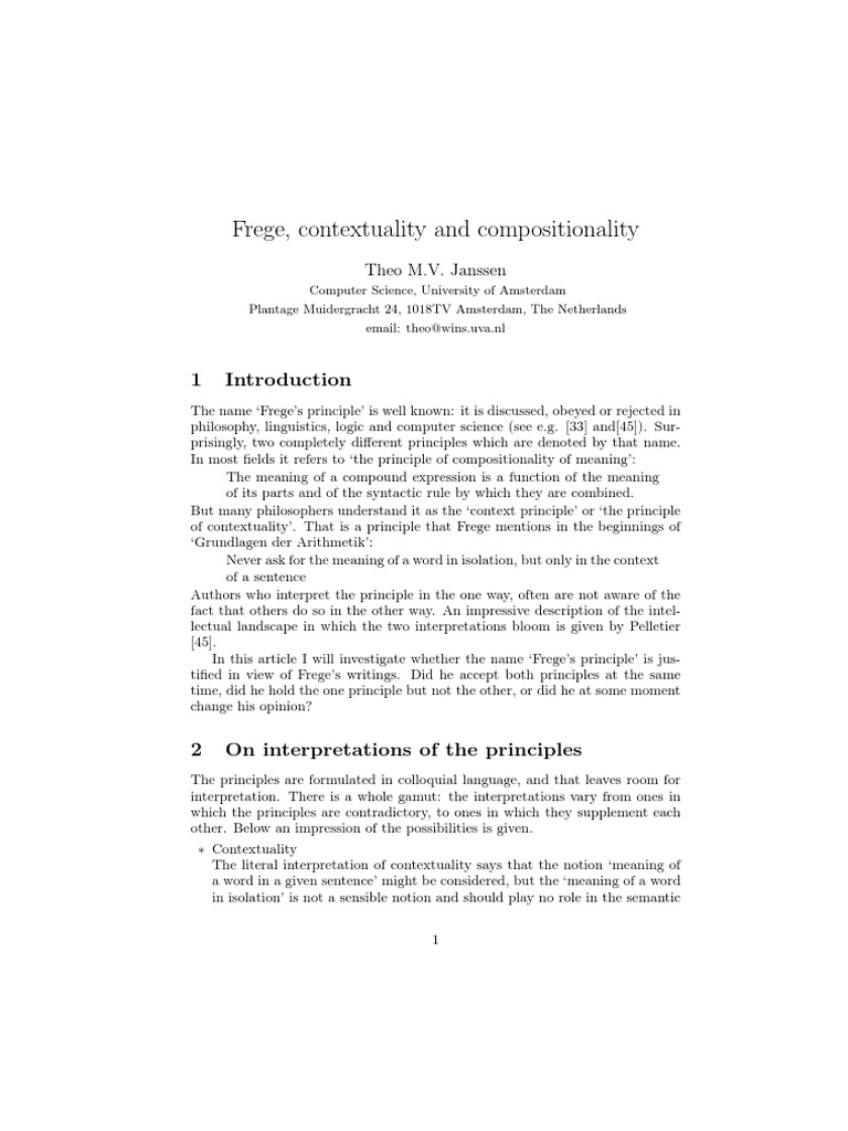 Janssen Frege Contextuality, Compositionality | PDF | Gottlob Frege | Interpretation (Logic)