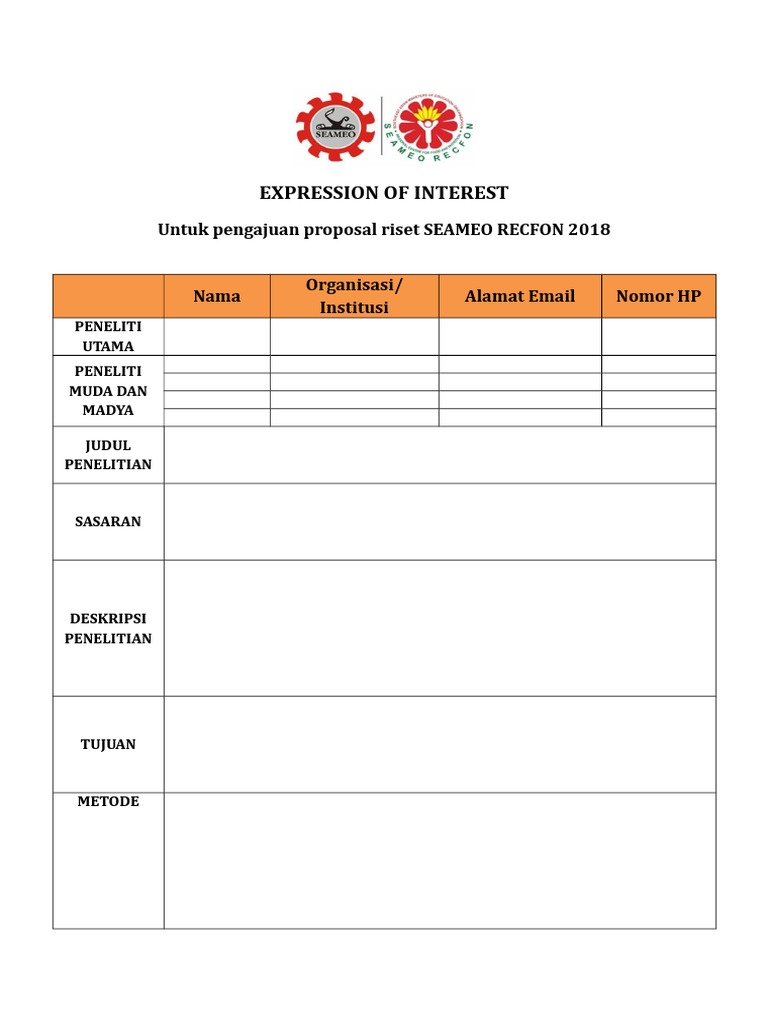 Template Expression of Interest Penelitian SEAMEO RECFON 2018 | PDF