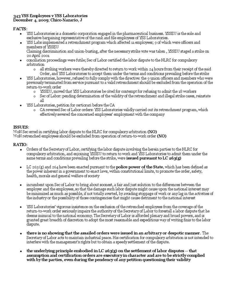 YSS Employees V YSS Laboratories | PDF | Strike Action | Union Busting
