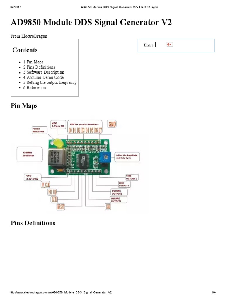 AD9850 Module DDS Signal Generator V2 - ElectroDragon PDF | PDF ...