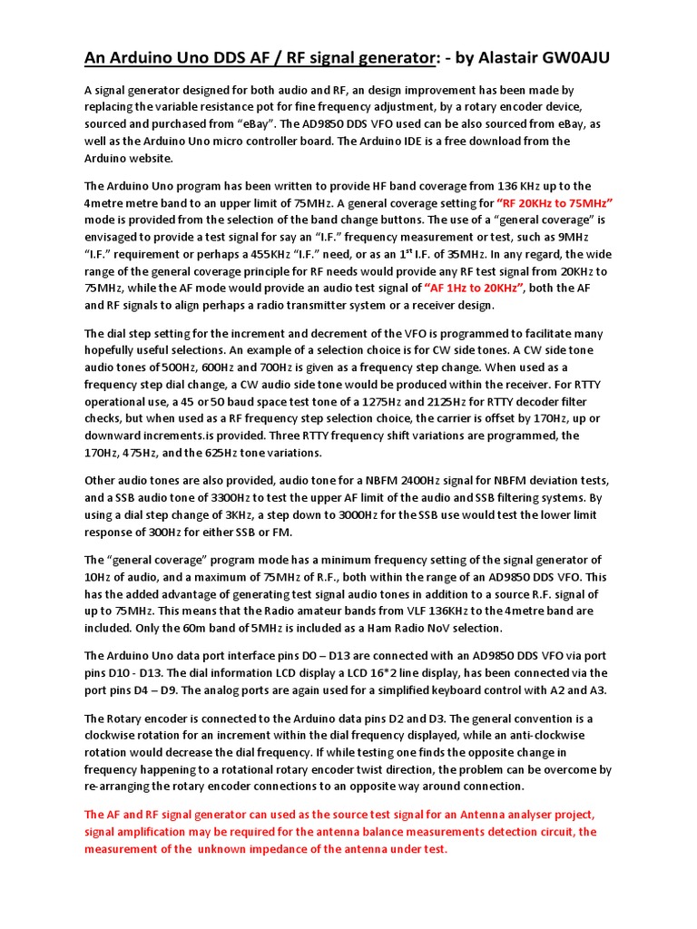 An Arduino Uno DDS AF RF Signal Generator PDF | PDF | Arduino | Wireless