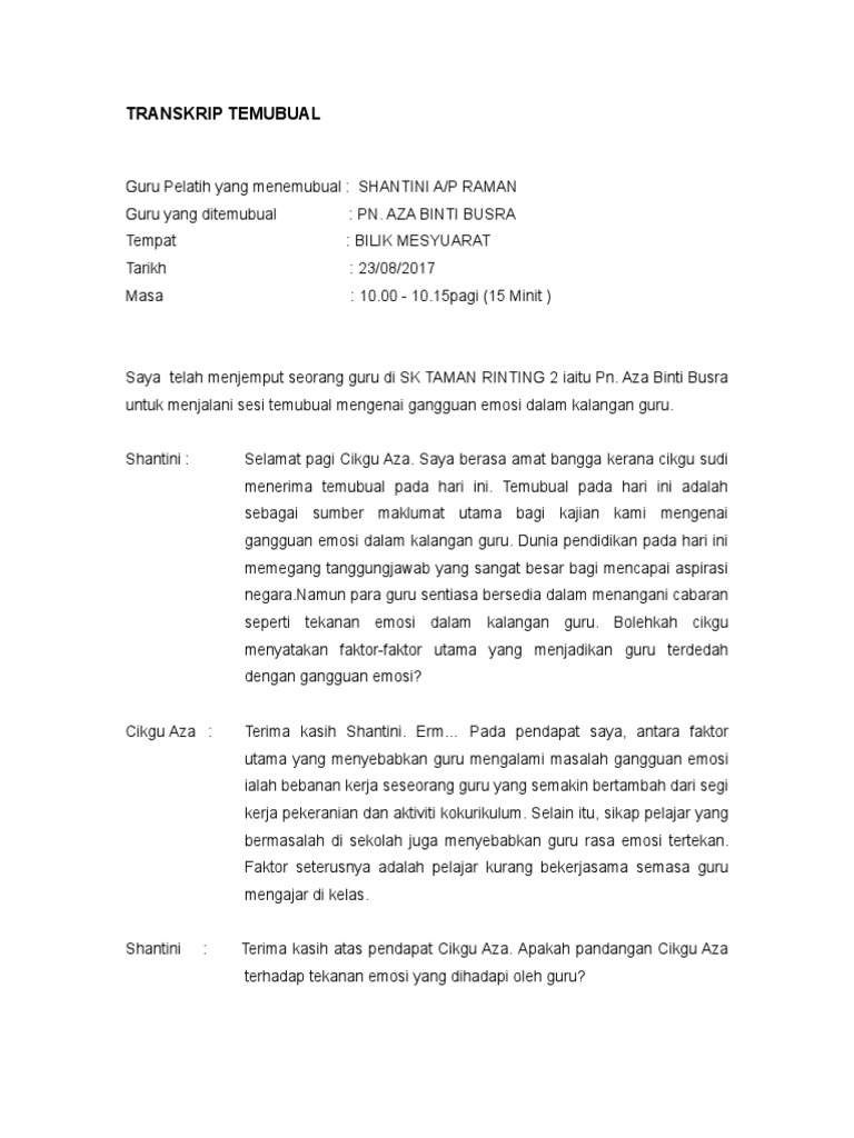 Transkrip Temubual | PDF