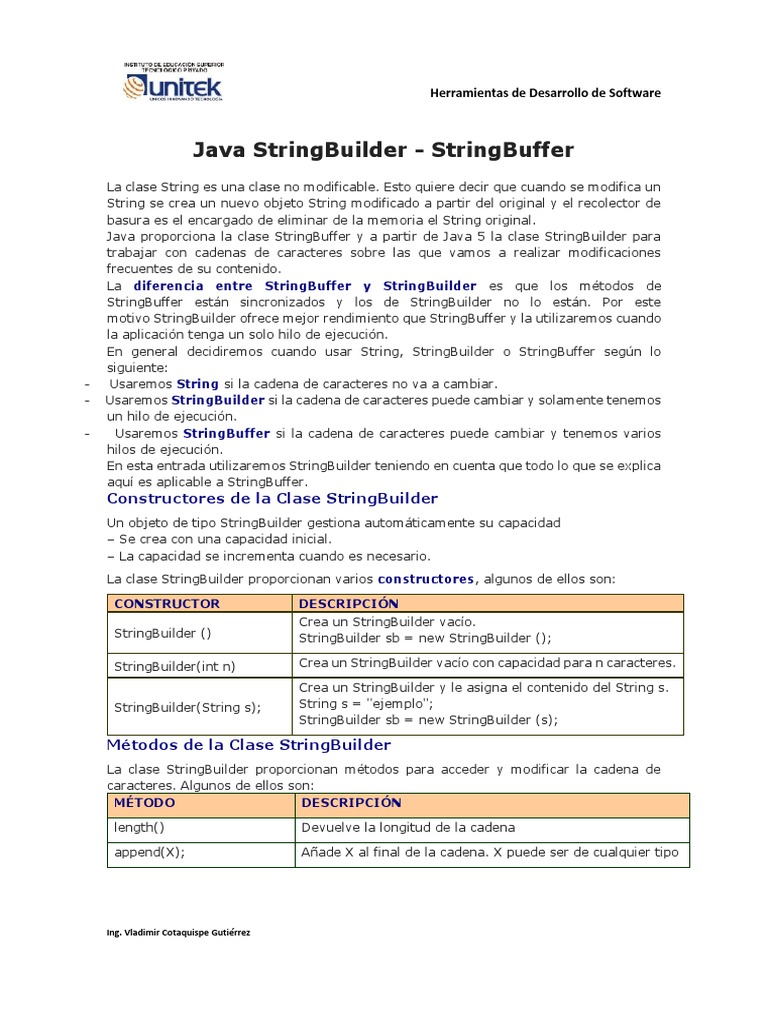 Clase StringBuilder | PDF | Java (lenguaje de programación) | Cadena (informática)