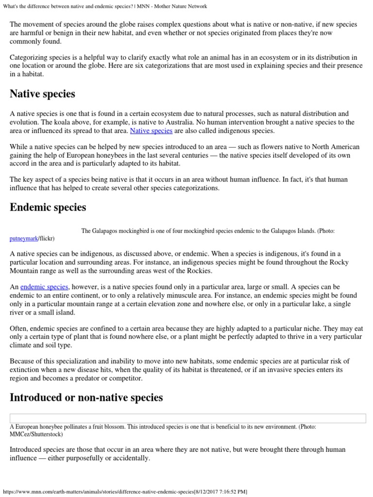 What's The Difference Between Native and Endemic Species | PDF ...