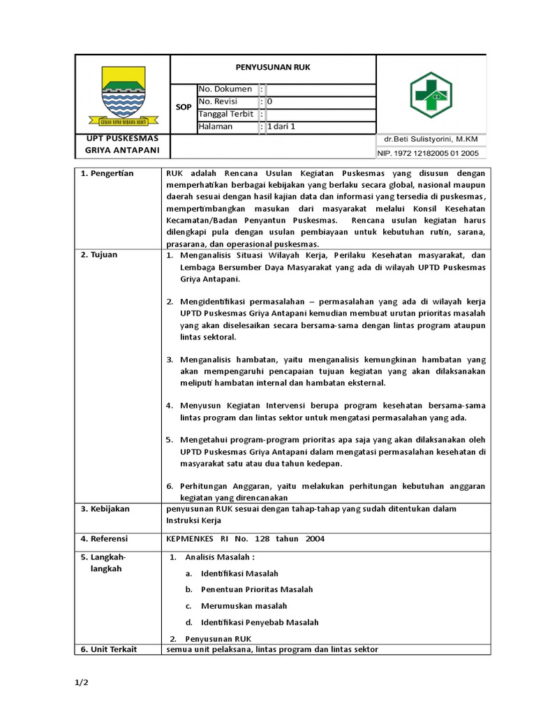 1.1.4.1 SOP Penyusunan RUK-s | PDF