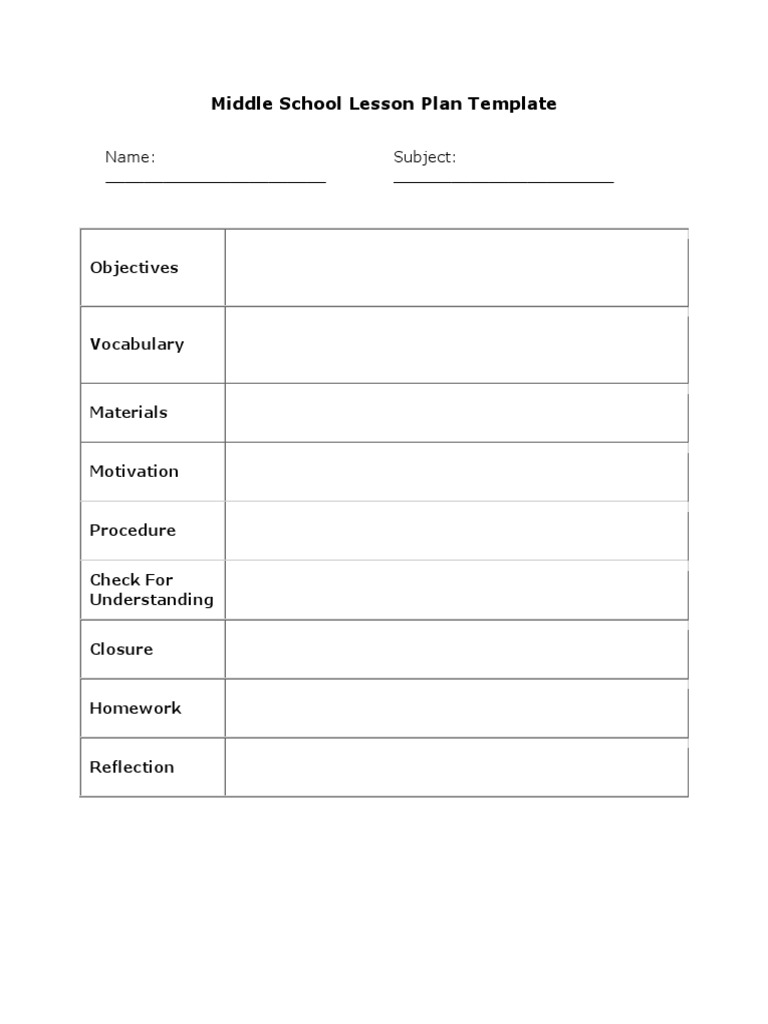 Middle School Lesson Plan Template | PDF | Career & Growth