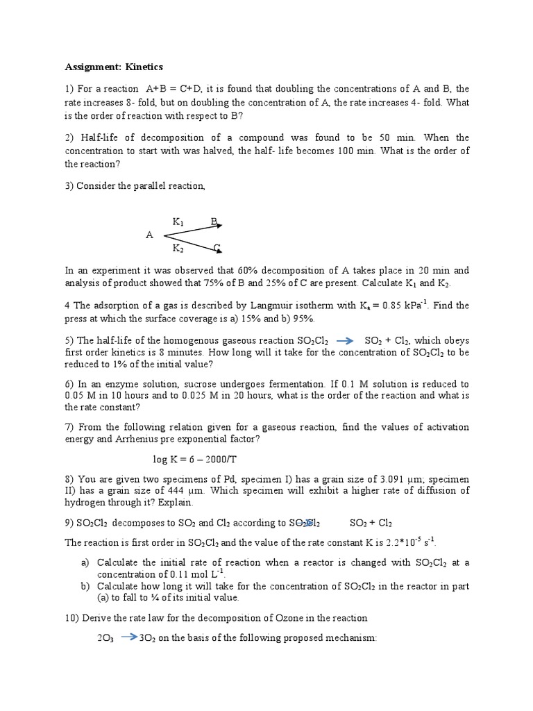 Assignment1 Kinetics | PDF | Chemical Kinetics | Chemical Reactions