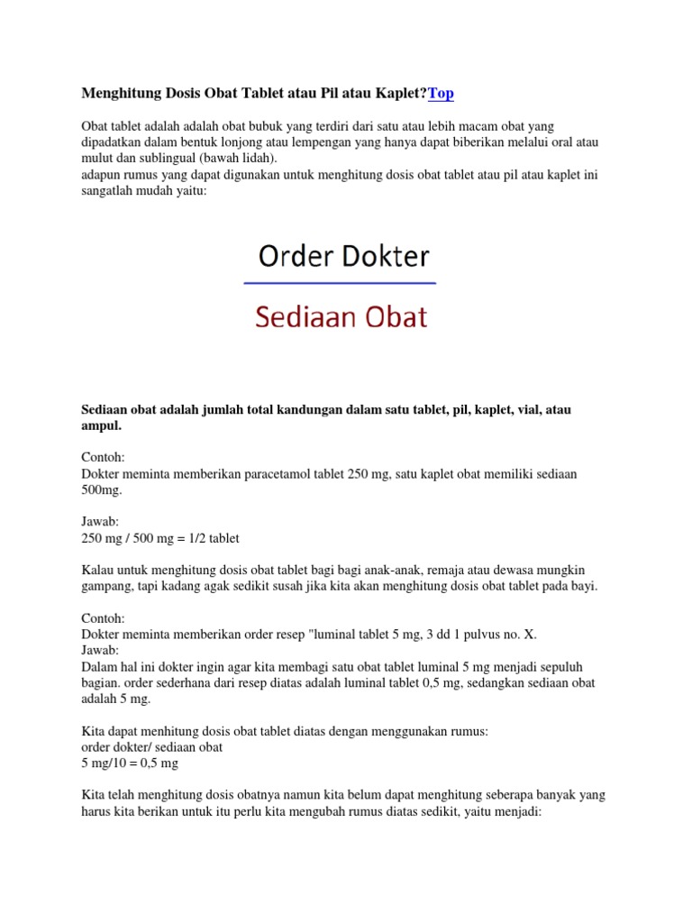 Menghitung Dosis Obat Tablet Atau Pil Atau Kaplet | PDF