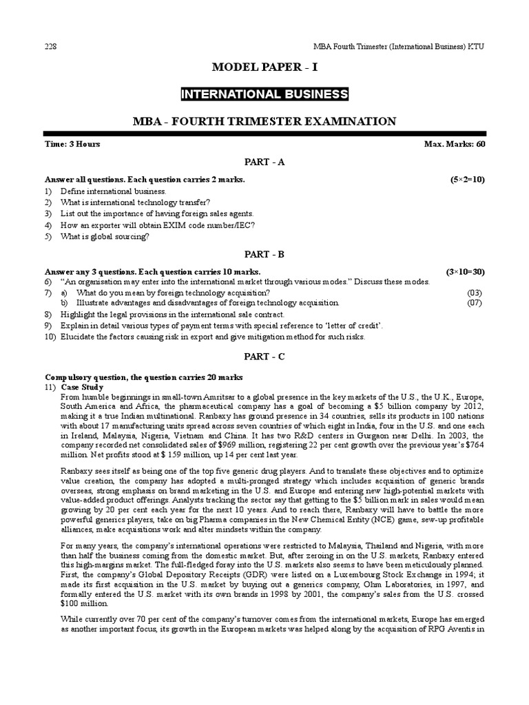 Model Question Paper of IB | PDF | Generic Drug | Exports