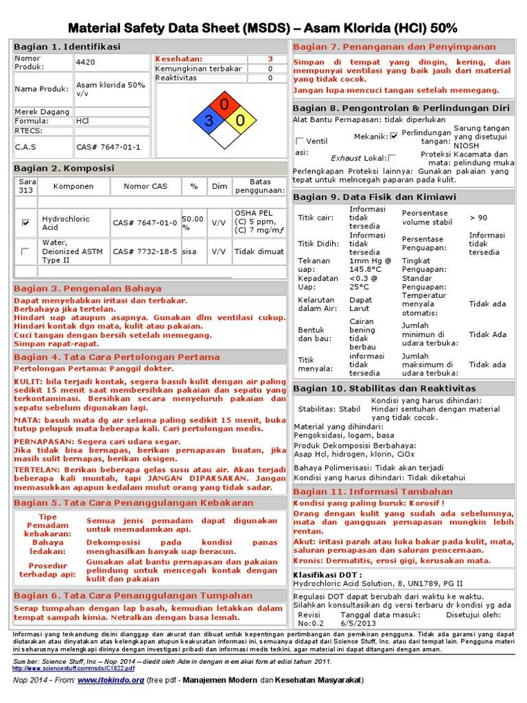 MSDS Asam Klorida 50% dan Penanganannya | PDF