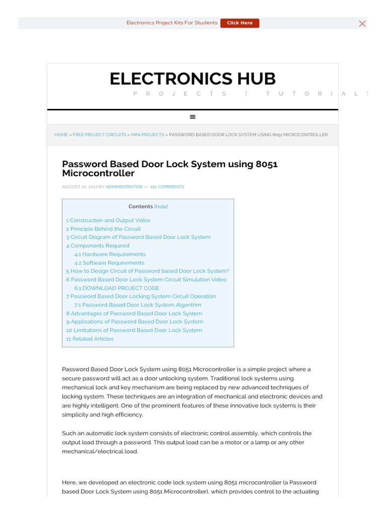 Password Based Door Lock System Using 8051 Microcontroller | PDF ...