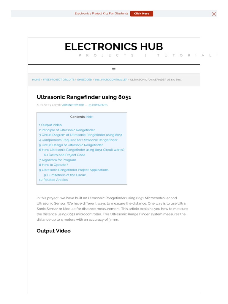 Ultrasonic Rangefinder Using 8051 | PDF | Ultrasound | Radar