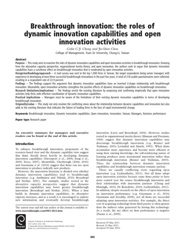 Breakthrough Innovation - The Roles of Dynamic Innovation Capabilities ...