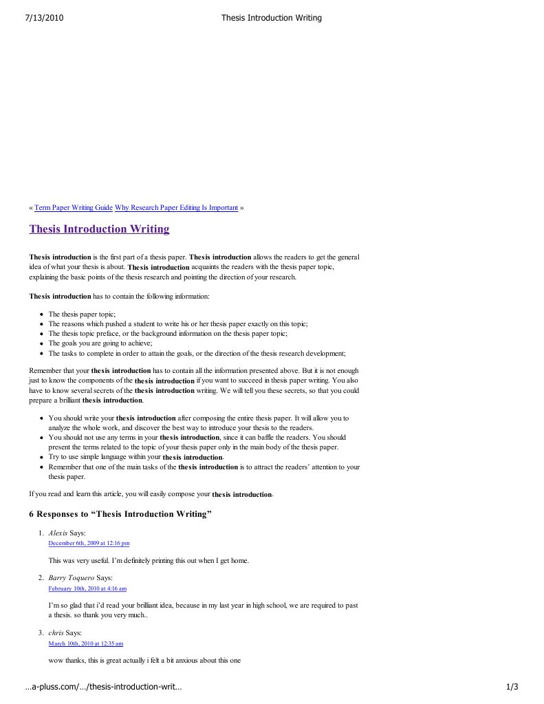 Thesis Introduction Writing: Term Paper Writing Guide Why Research ...