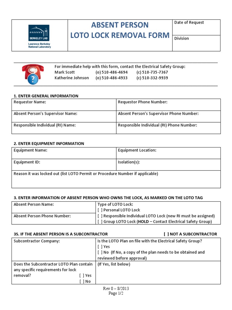 LOTO Lock Removal Form Template | PDF | Government | Government Information