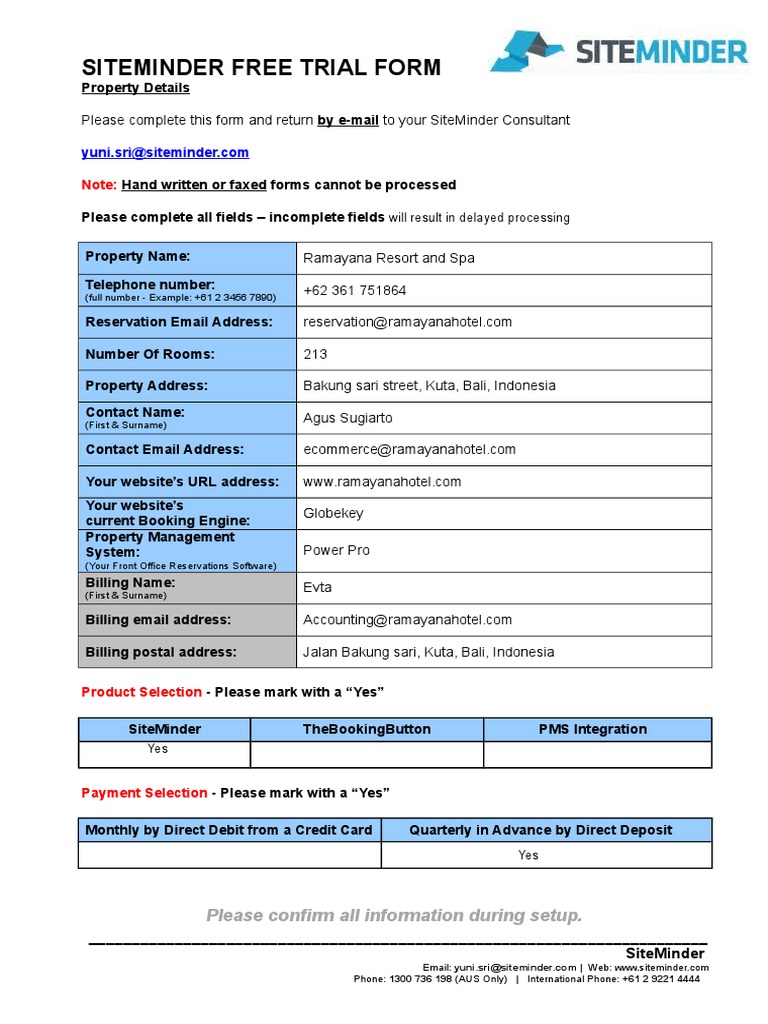 SiteMinder Free Trial Registration Form | PDF | Password | Email