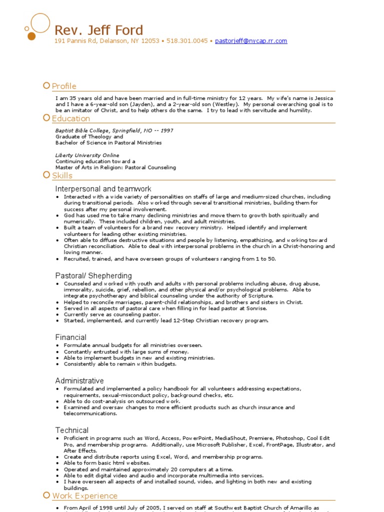 Jeff Ford Current Resume | PDF | Christian Church | Jesus