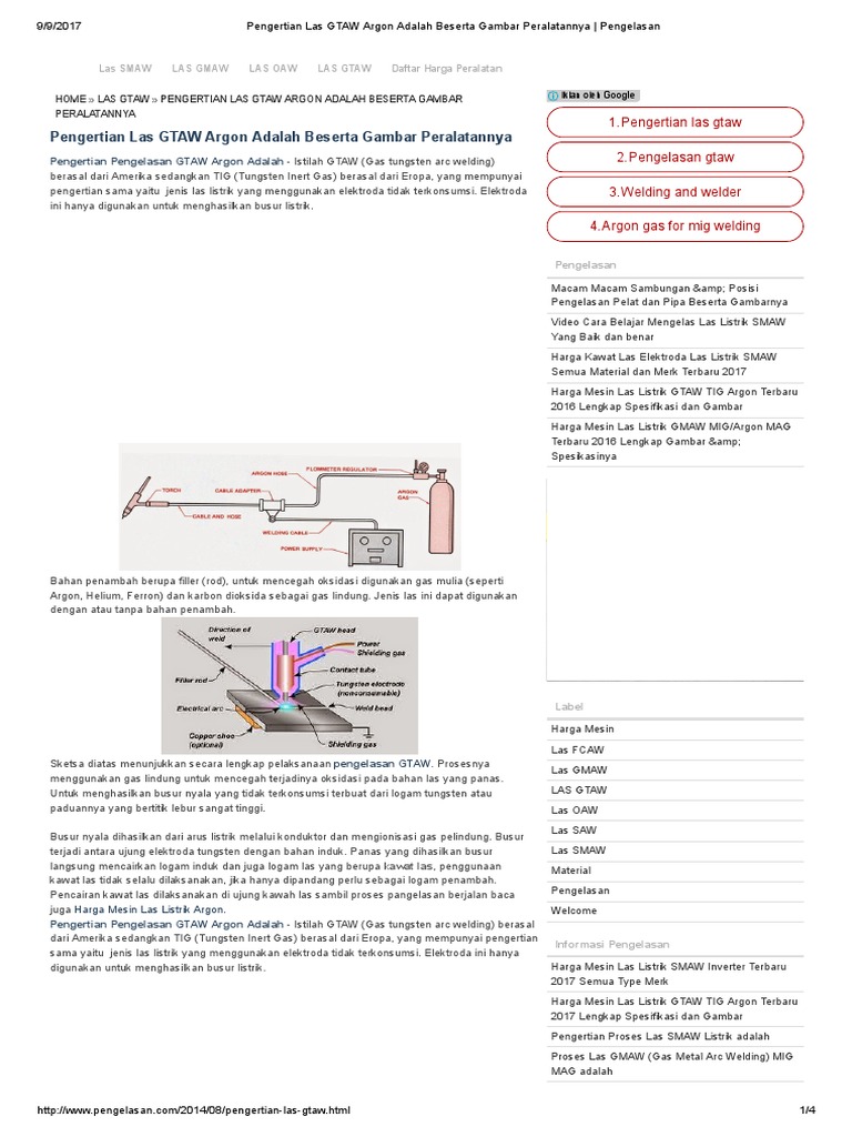 Pengertian Las GTAW Argon Adalah Beserta Gambar Peralatannya - Pengelasan | PDF