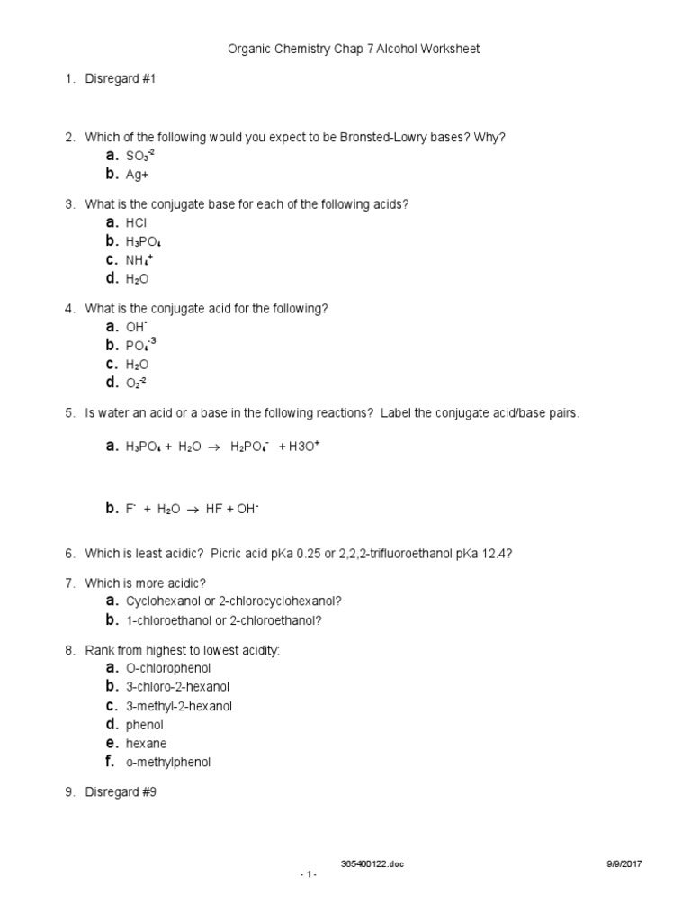 Organic Chemistry Alcohols Worksheet | PDF | Alcohol | Aldehyde