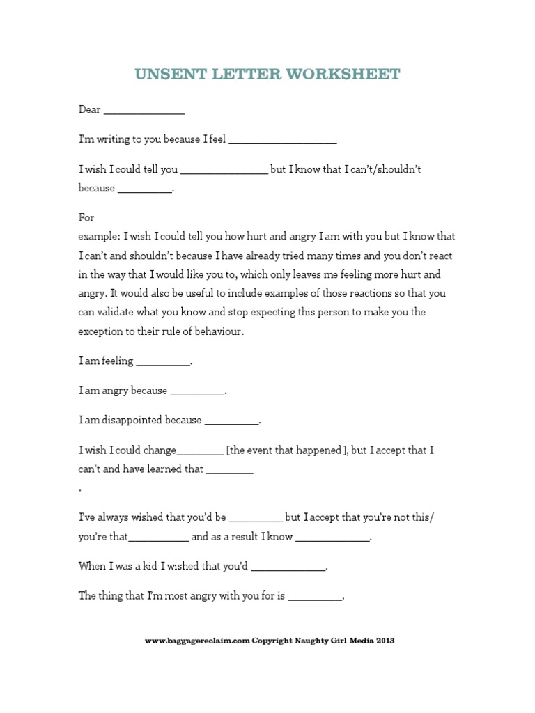 Worksheet for Unsent Letter Guide