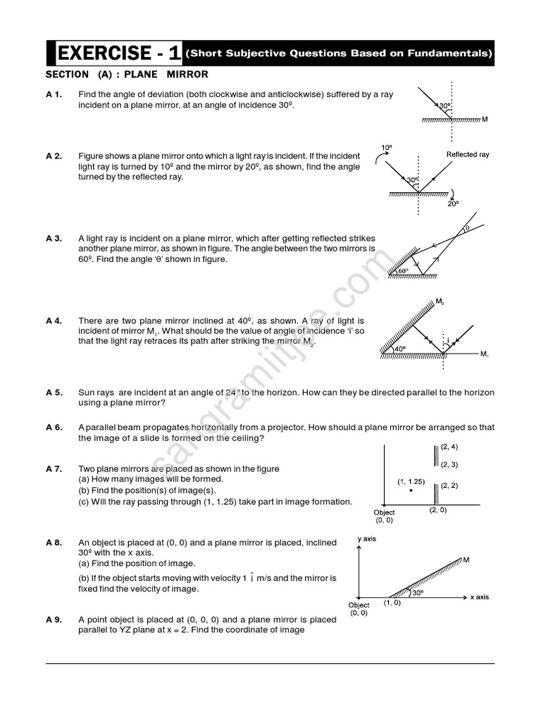 Physics Problems on Mirrors & Refraction | PDF | Prism | Refraction