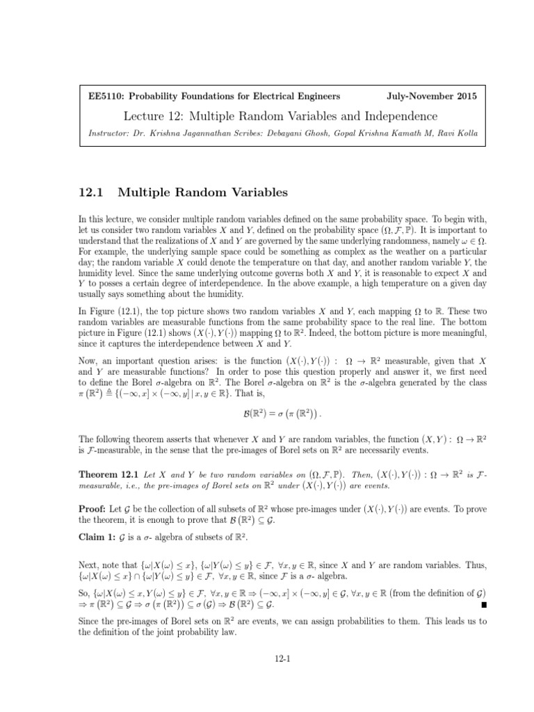 Lecture12 Multiple Random Variables and Independence | PDF | Random ...