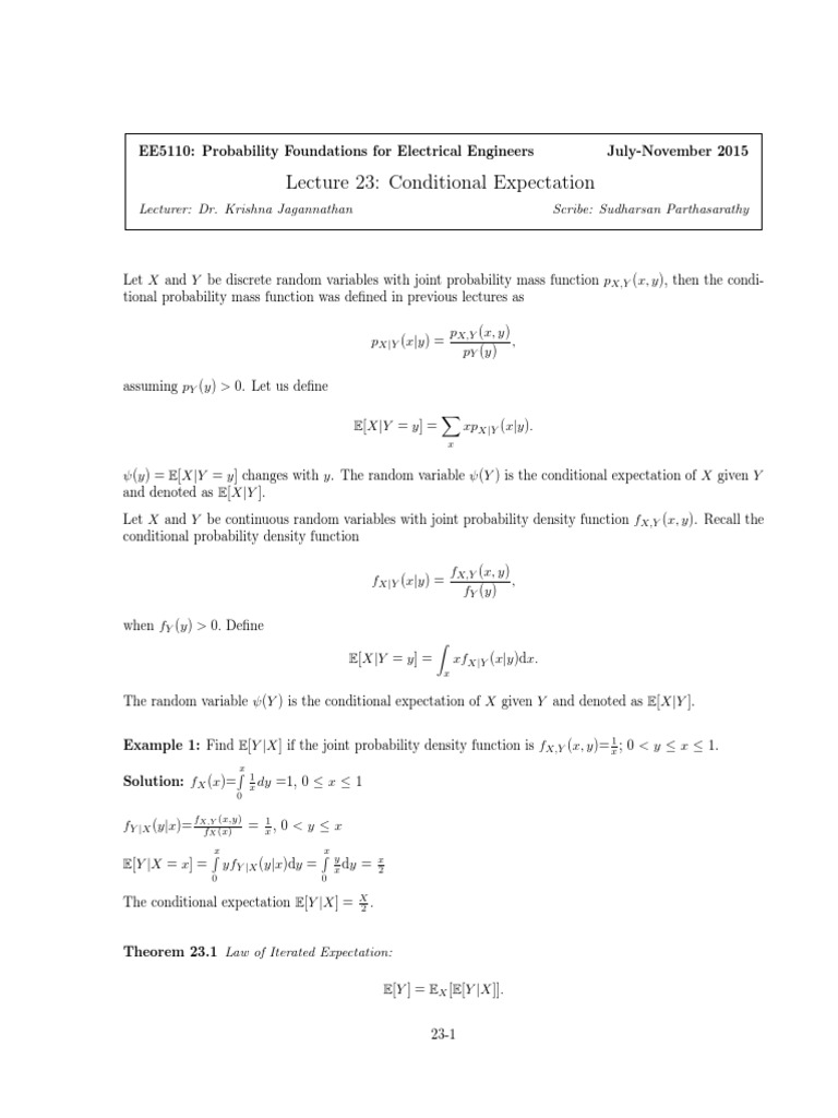 Lecture23 Conditional Expectation | PDF | Expected Value | Estimator Lecture23 Conditional Expectation | PDF | Expected Value | Estimator