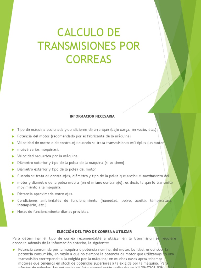 Calculo de Transmisiones Por Correas | PDF | Transmisión (Mecánica) | Vatio